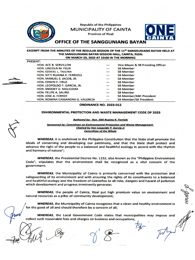 Ordinance No. 2023-012 Environmental Protection and Waste Management ...