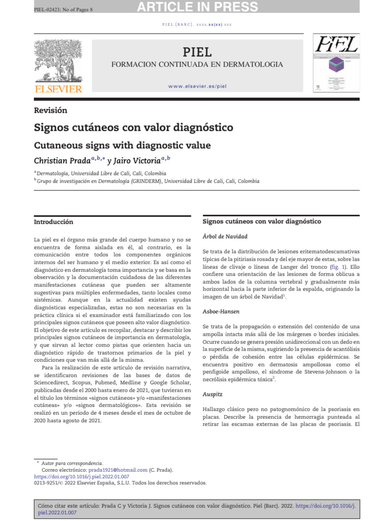 Signos cutáneos diagnósticos clave | PDF | Dermatología | Psoriasis
