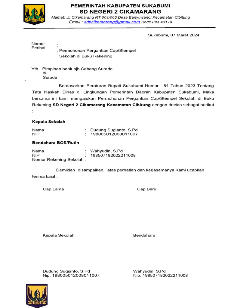 Permohonan Pergantian Stempel Sekolah | PDF