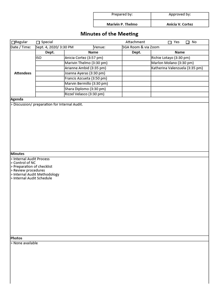 Internal Audit Meeting Minutes Summary | PDF | Accounting | Risk