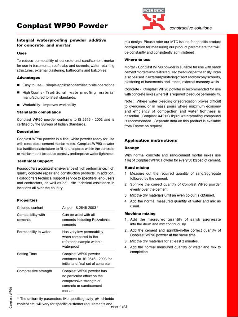Waterproofing Additive Guide | PDF | Concrete | Cement