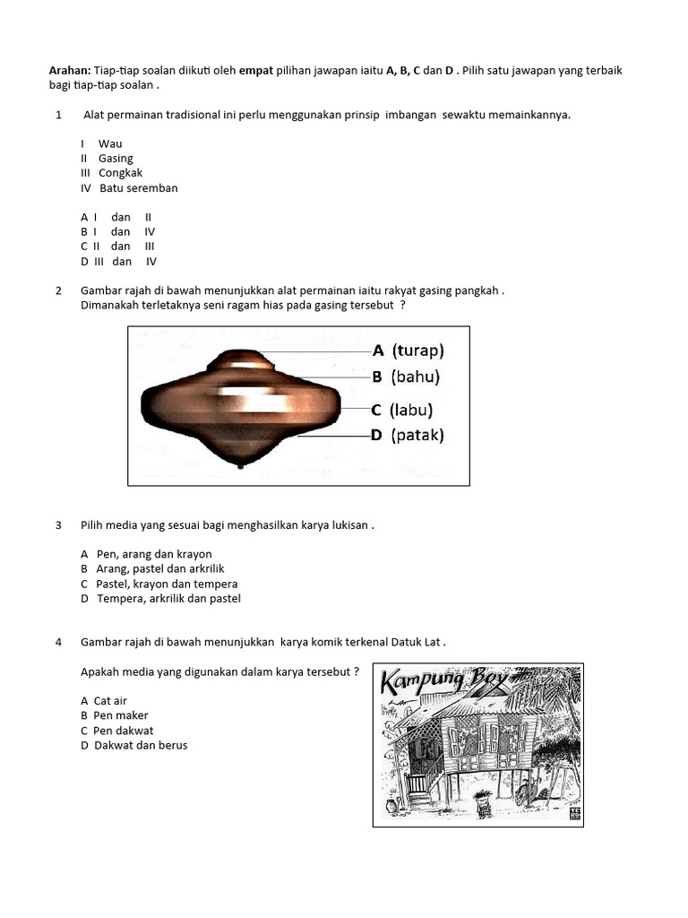 Latihan PSV Tahun 2: Soalan dan Jawapan | PDF | Griya & Taman | Seni