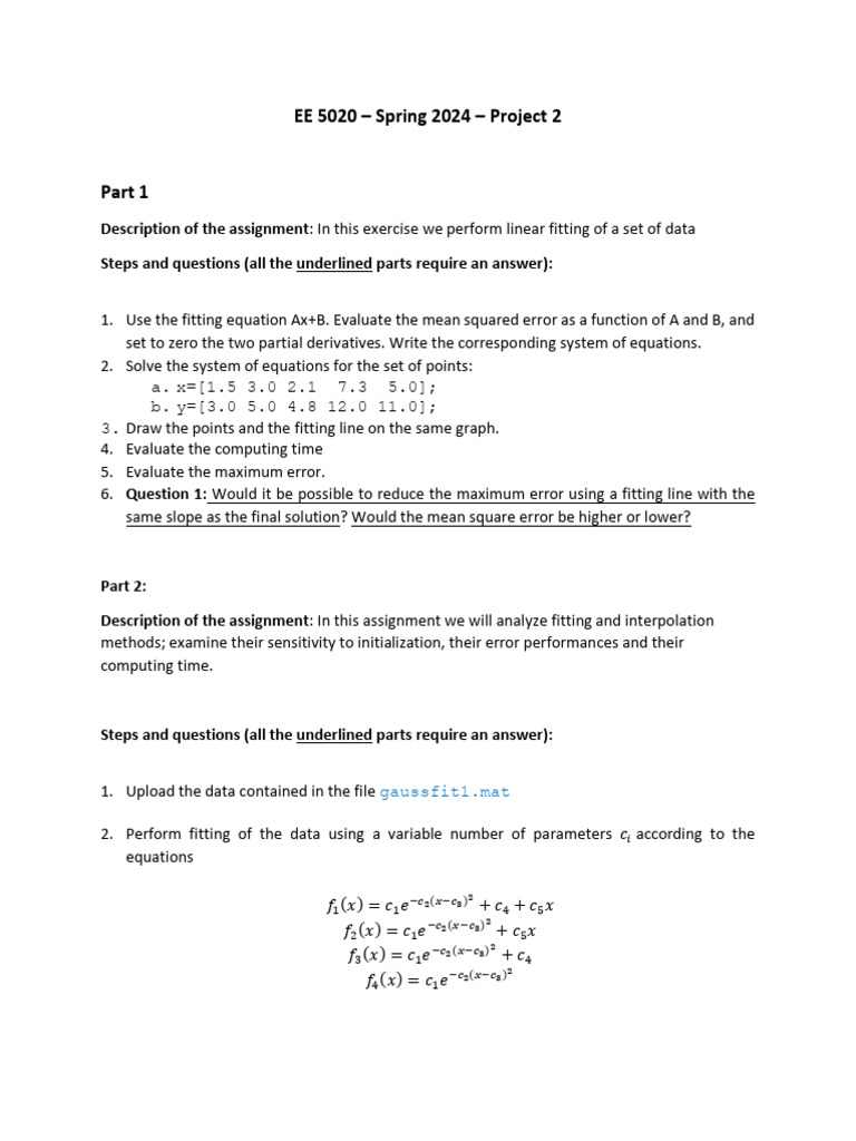 EE 5020 Spring 2024 Project 2 | PDF | Interpolation | Equations