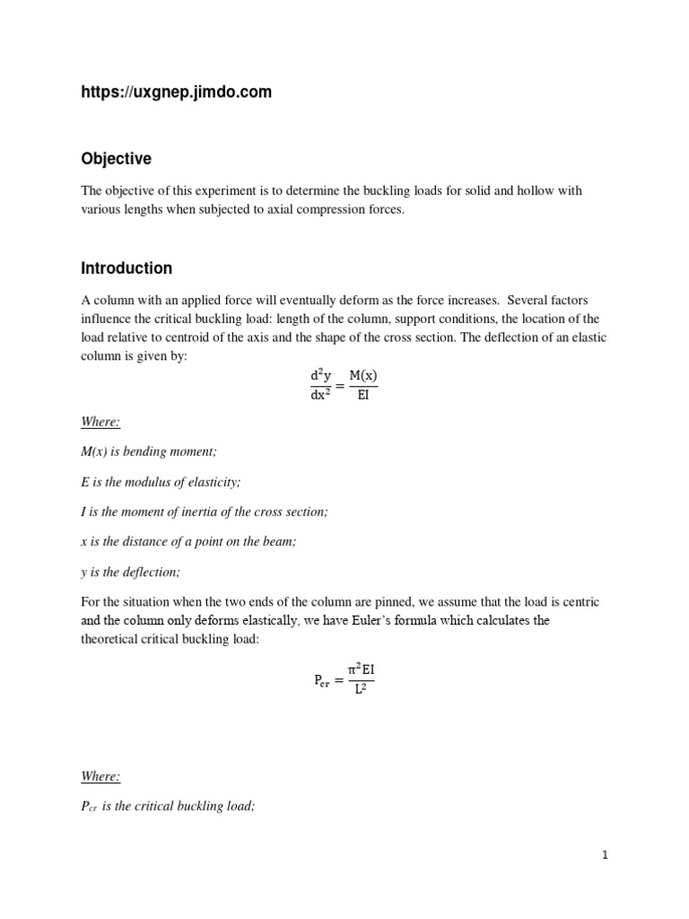 Buckling under Compression Forces TestExperiment Lab Report | PDF ...