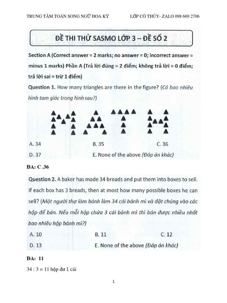 ĐỀ ÔN SASMO SỐ 2- 2022- K3 | PDF
