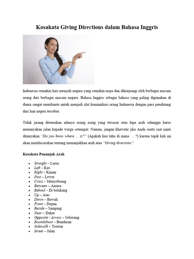 Kosakata Arah dalam Bahasa Inggris | PDF