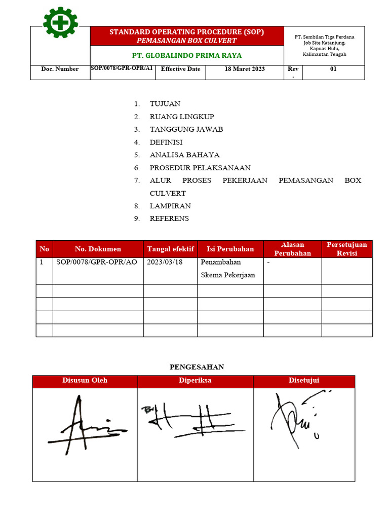 Sop-0078-Gpr-Opr-Pemasangan Box Culvert | PDF
