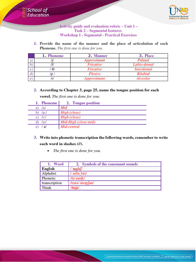 Segmental Features Activity Guide | PDF | Consonant | Phonetics