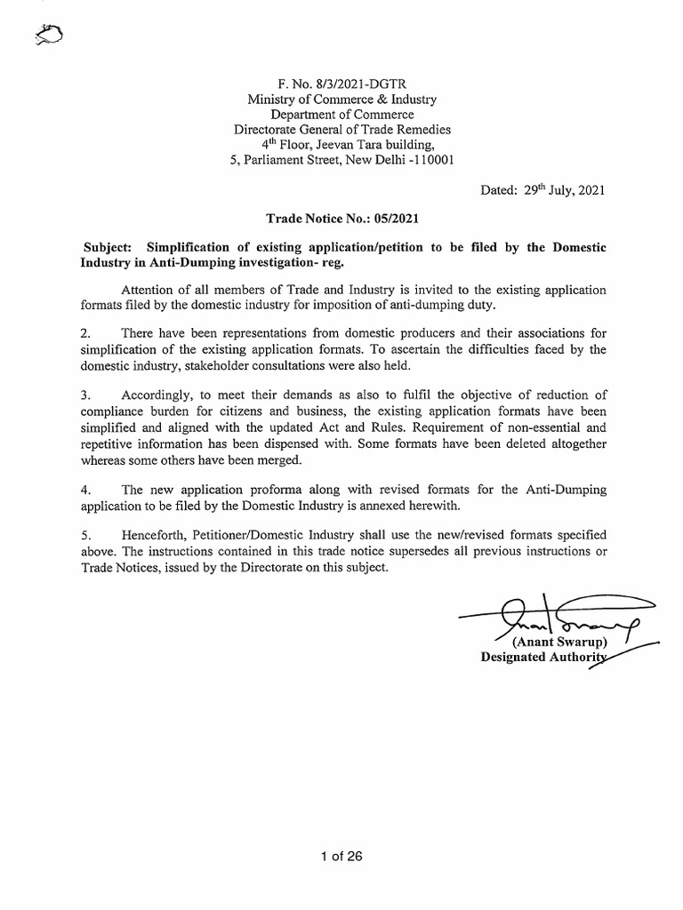 Trade Notice 05 - 2021 - Application For Domestic Industry | PDF ...