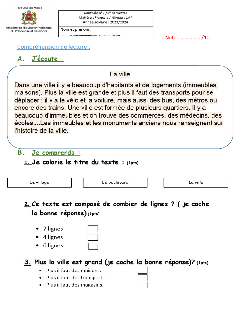 Compréhension de lecture 1AP | PDF | Linguistique