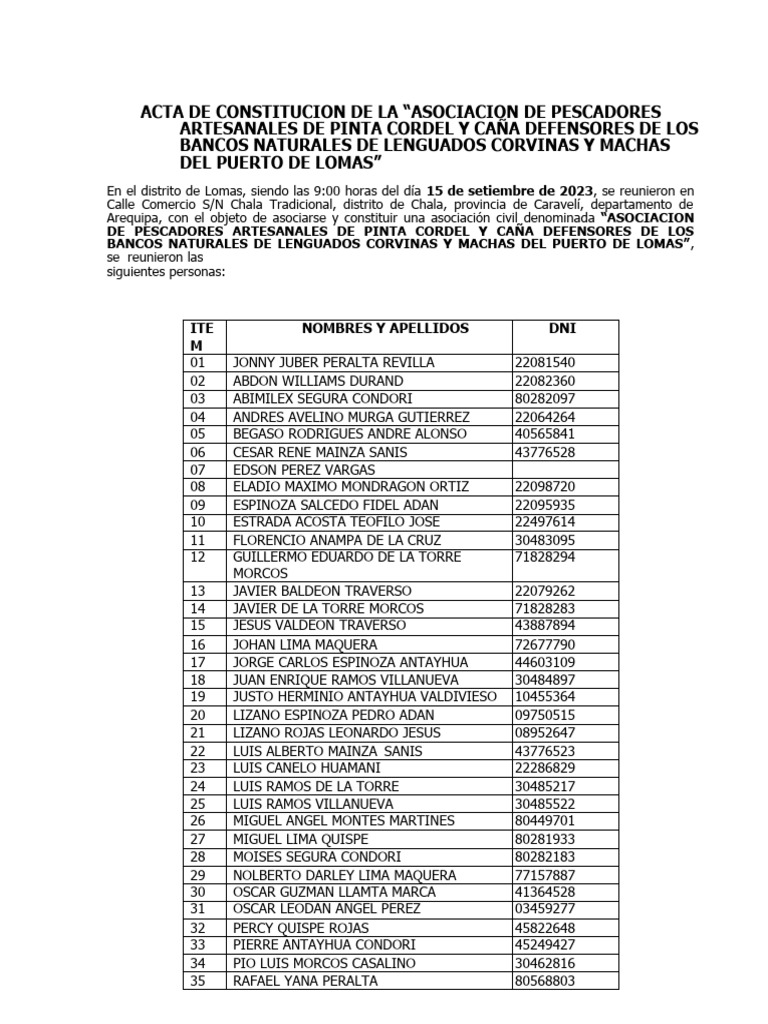 Asociación Pescadores Lomas | PDF | Bancos