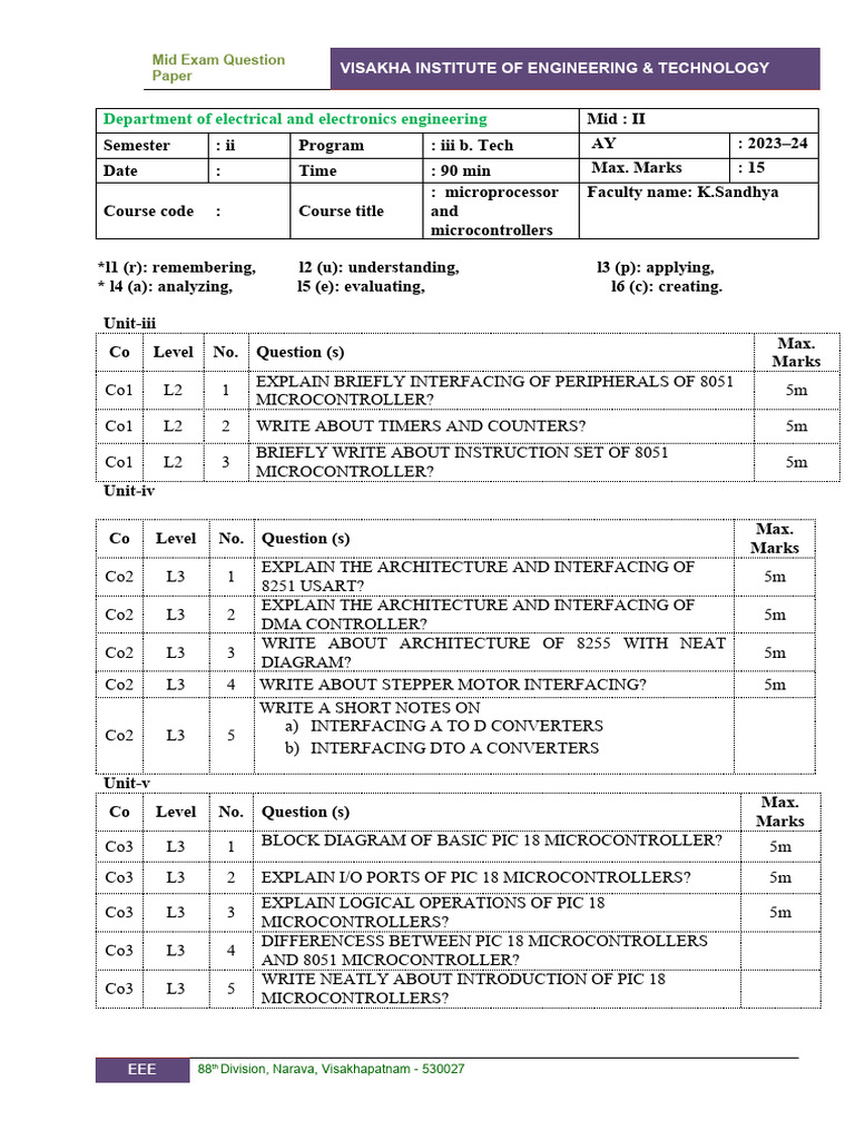 MPMC Mid - 2 QP | PDF | Microcontroller | Computing