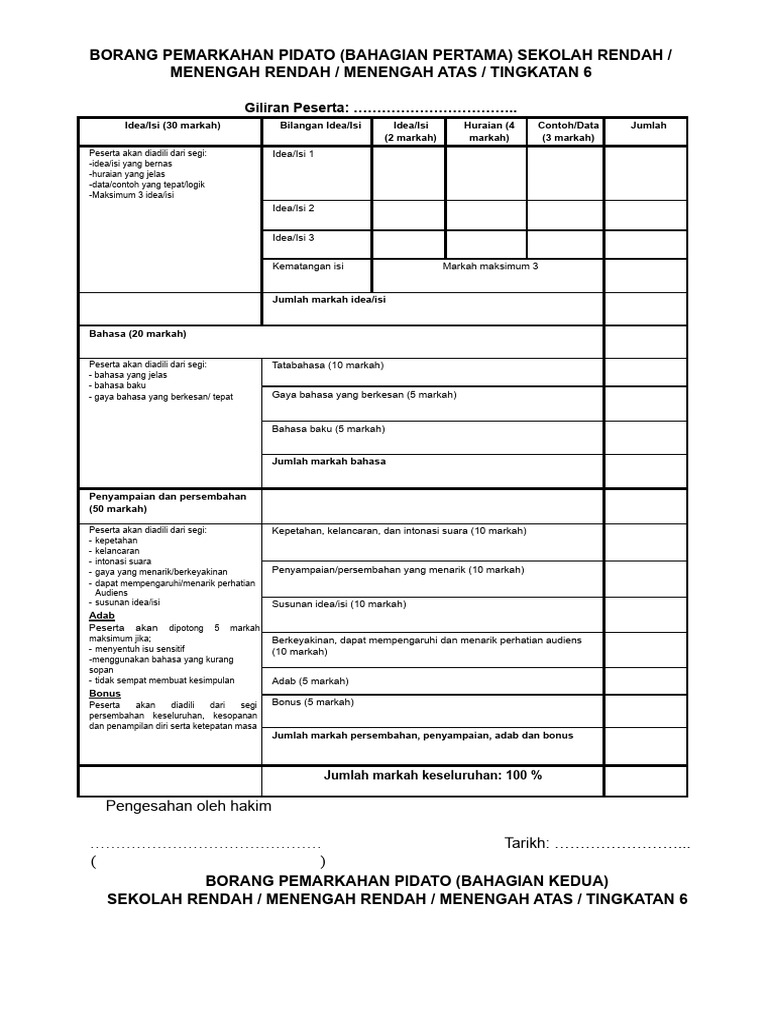 Borang Pemarkahan Pidato | PDF