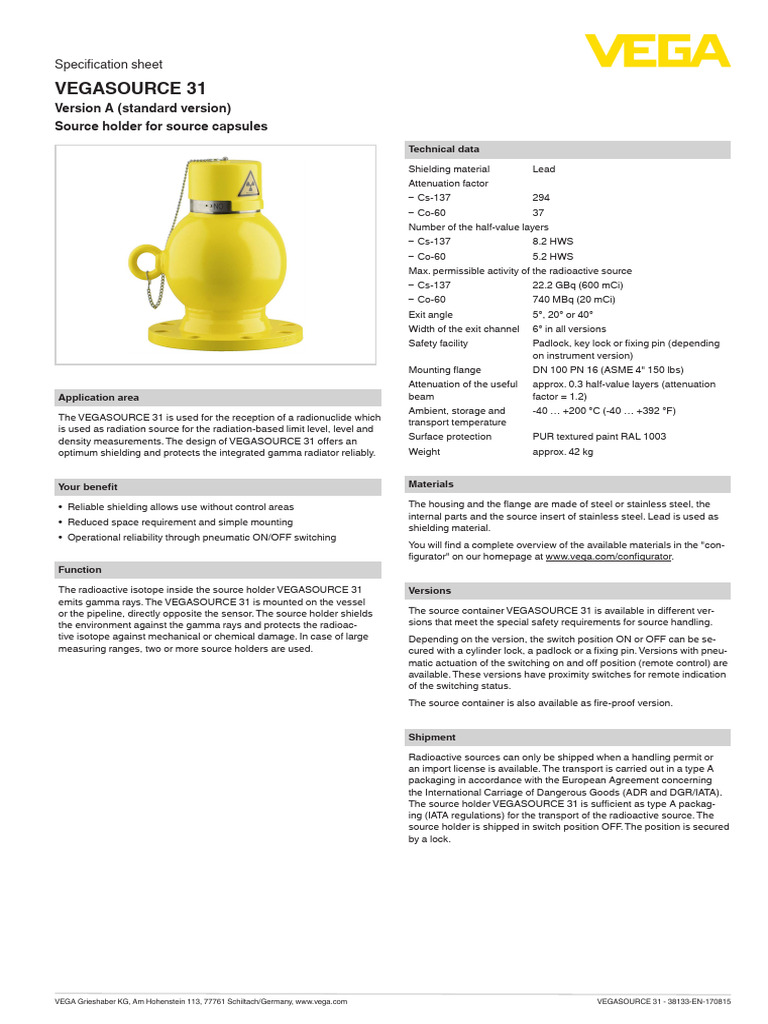 EN VEGASOURCE 31 Version A (Standard Version) | PDF | Radioactive Decay ...