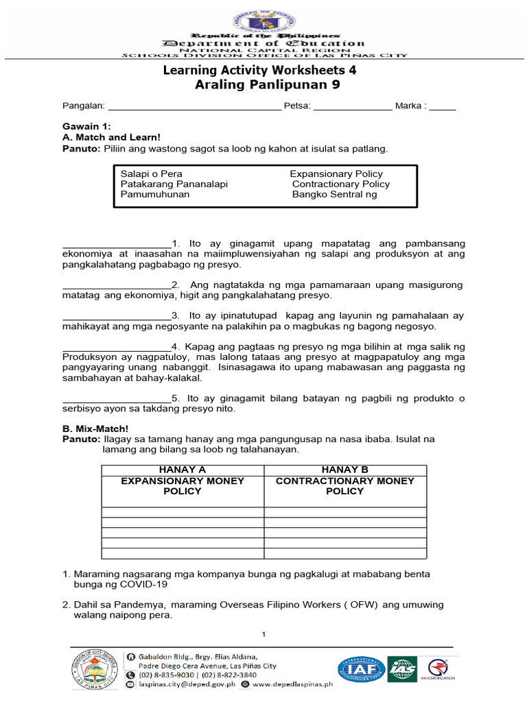 Grade 9 Worksheet | PDF