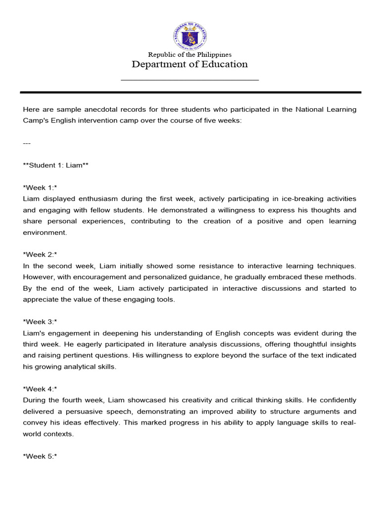 14 Nlc-English Anecdotal Record Sample | PDF | Learning | Rhetoric