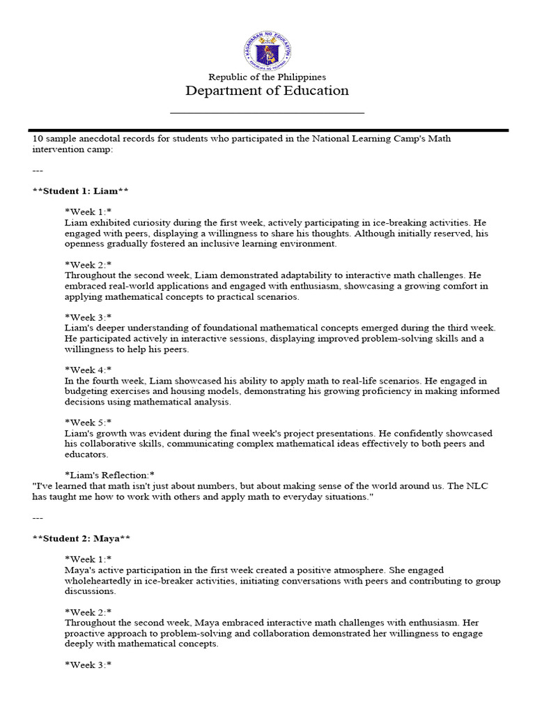 15 Nlc-Math Anecdotal Record Sample | PDF | Mathematics | Critical Thinking
