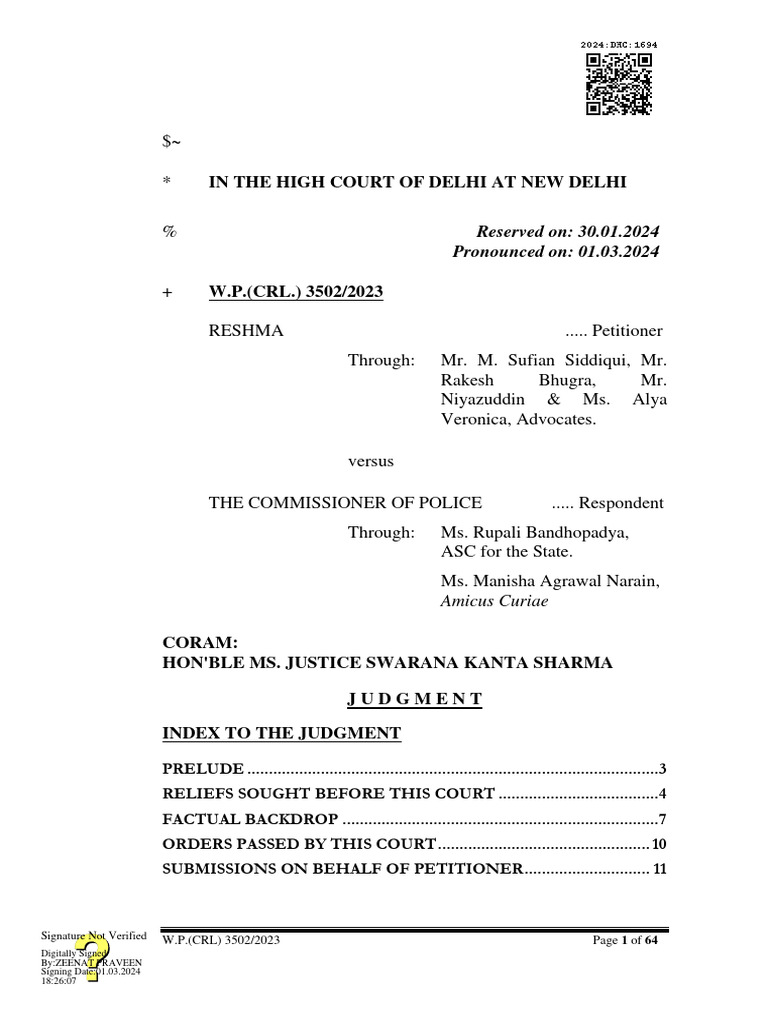 Reshma V The Commissioner of Police | PDF | Hijab | Justice