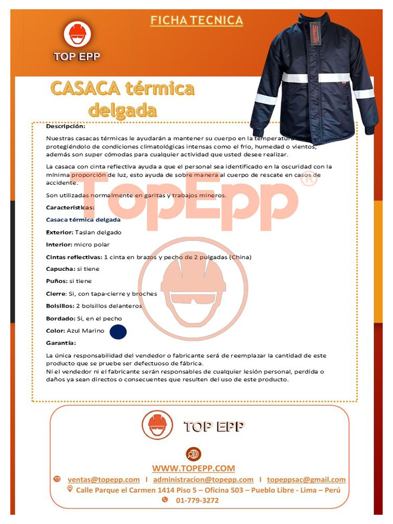 Casaca Termica Delgada - TopEpp S.A.C. | PDF