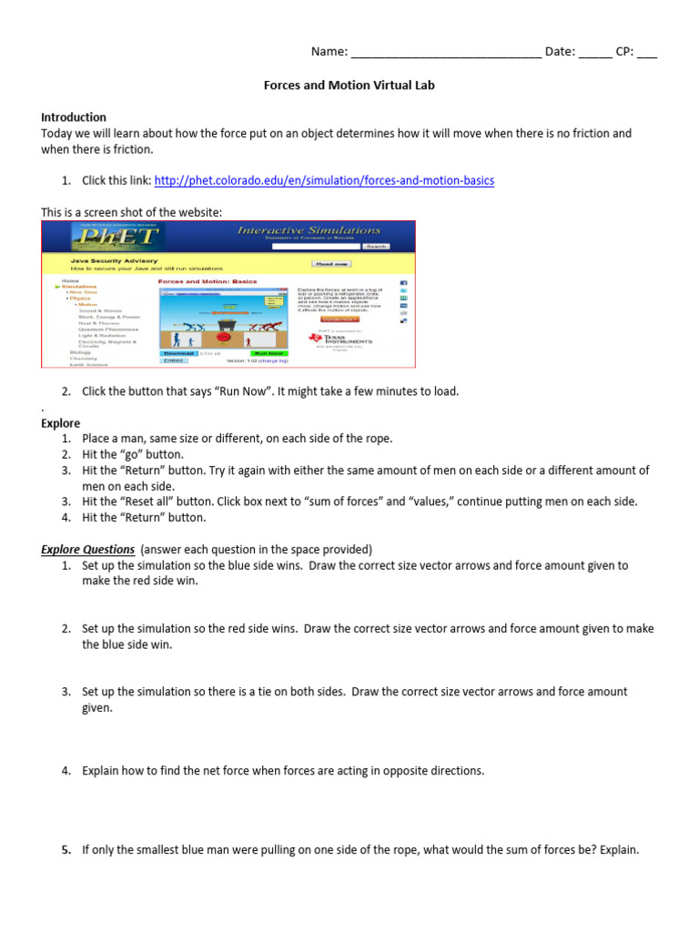 Forces and Motion Lab Answer Key | PDF | Force | Newton's Laws Of Motion