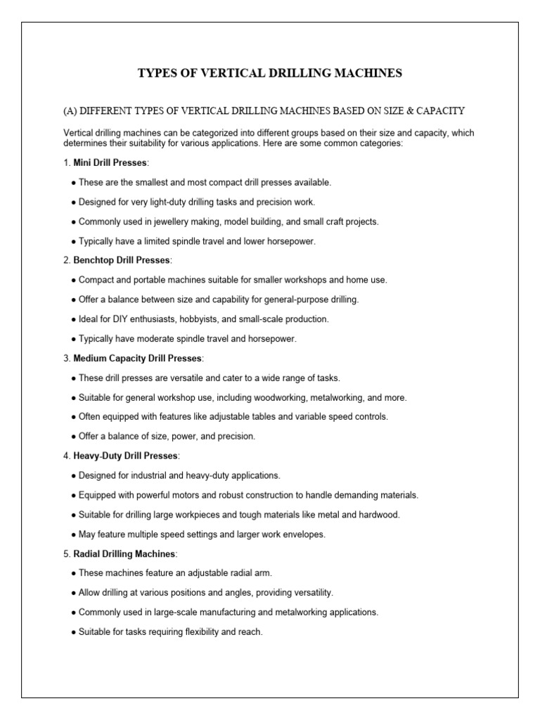 Types of Vertical Drilling Machines | PDF | Drill | Drilling