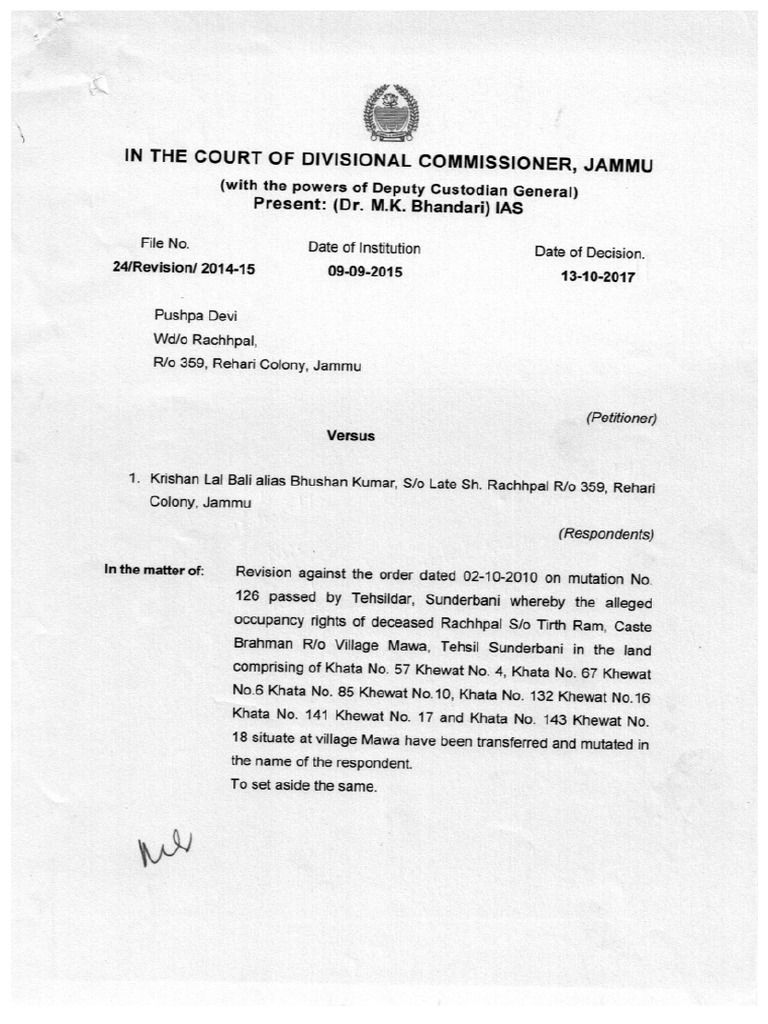 Pushpa Devi Vs Krishan Lal-13102017 | PDF