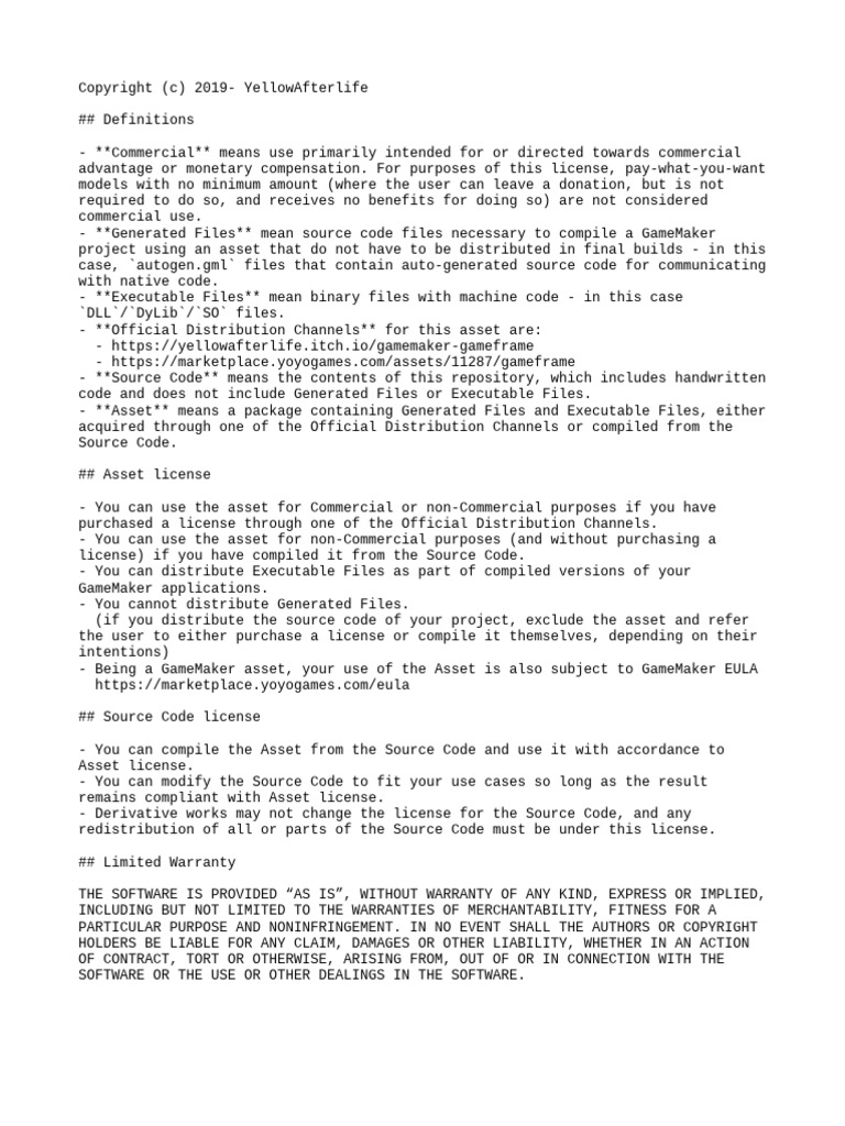 Gameframe License | PDF | Source Code | Legal Liability