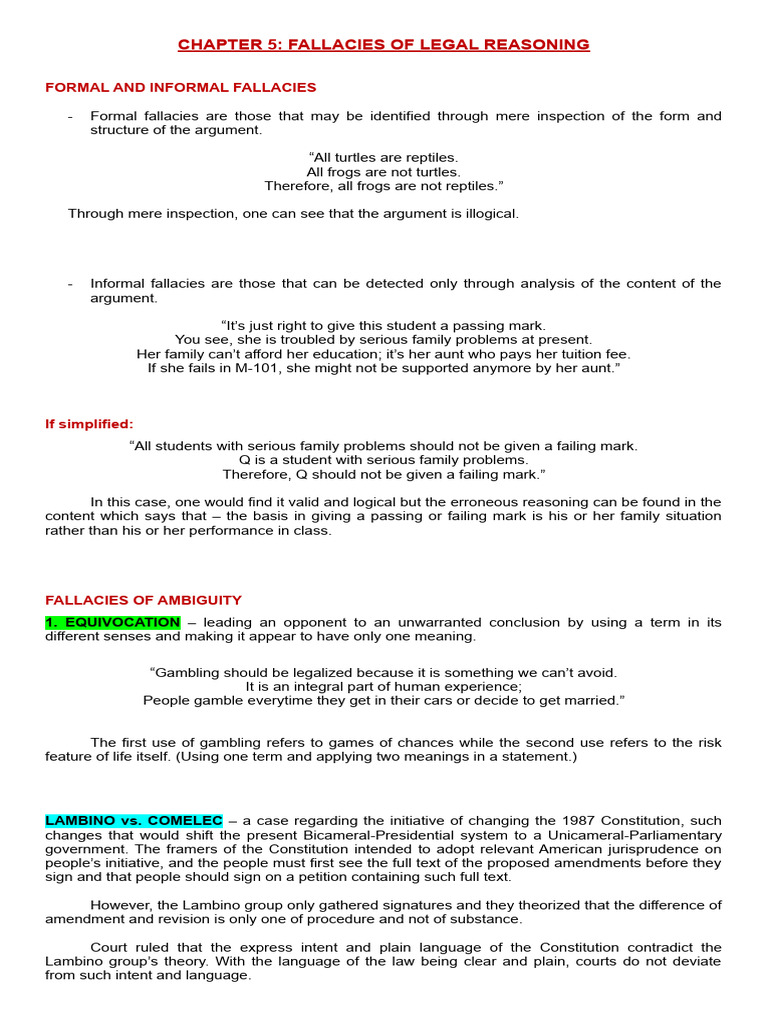 Legal Reasoning Fallacies Explained | PDF