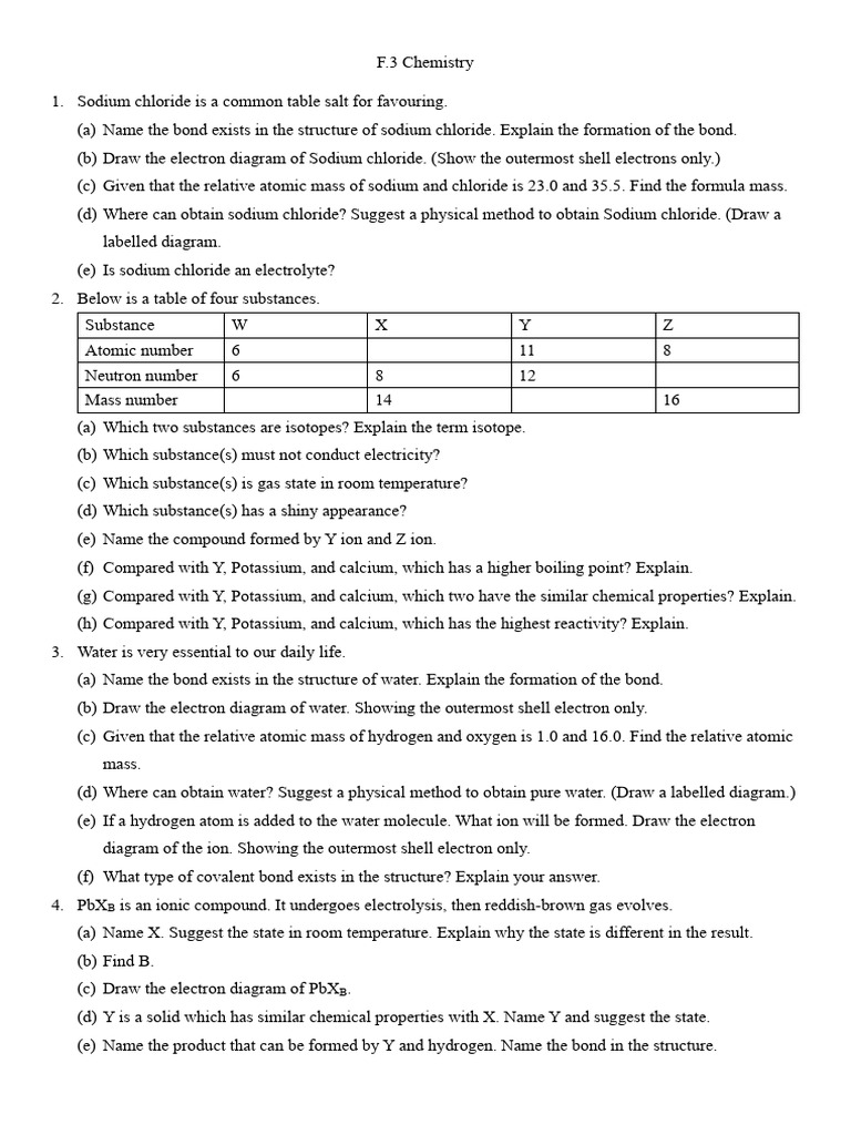 F.3 Chemistry | PDF | Chemical Bond | Chemistry