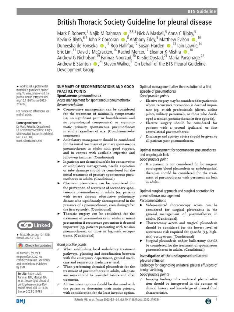 BTS Guideline For Pleural Disease | PDF | Cytopathology | Diseases And ...