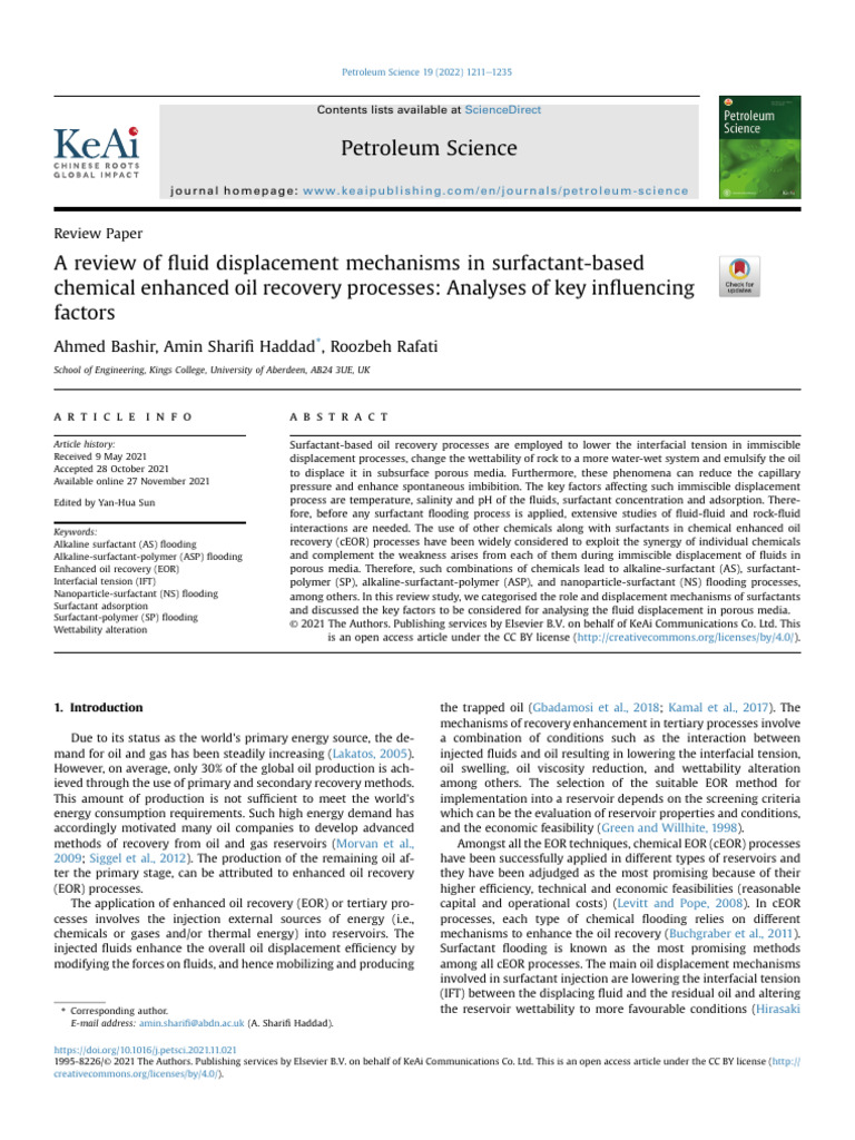 A Review of Fluid Displacement Mechanism in Surfactant-Based CEOR ...