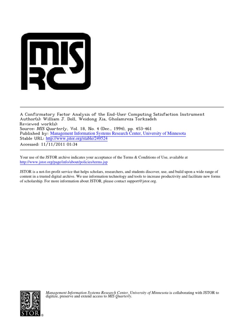 A Confirmatory Factor Analysis of The End-User Computing Satisfaction Instrument | PDF ...
