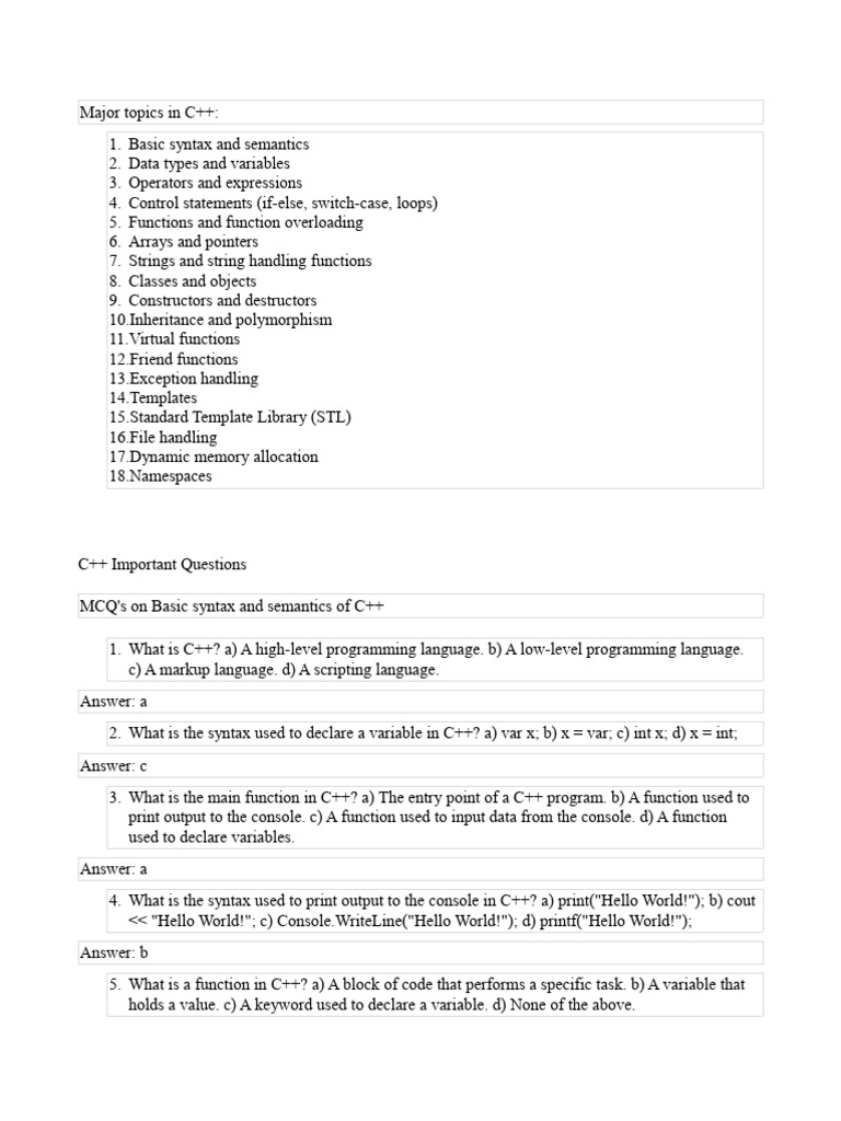 C++ MCQs | PDF | Inheritance (Object Oriented Programming) | C++