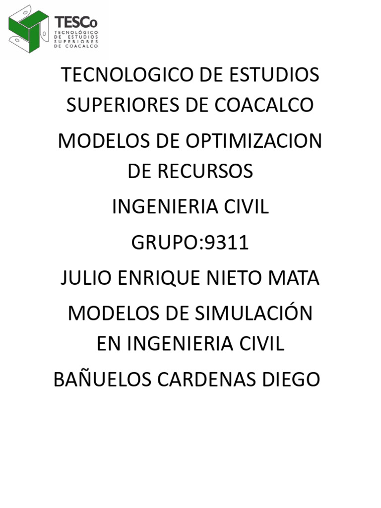 Modelo De Simulacion En La Ingenieria Civil Diego Pdf Simulación