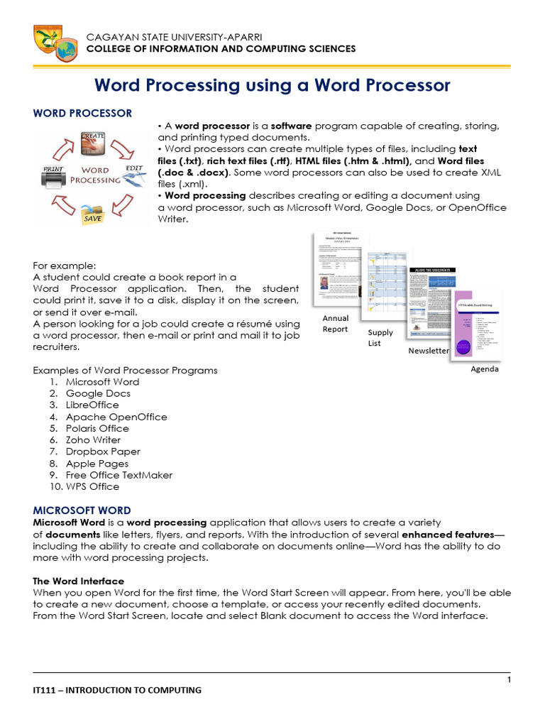 ICT Productivity Tools 1. Word Processing Using MS Word Module | PDF ...
