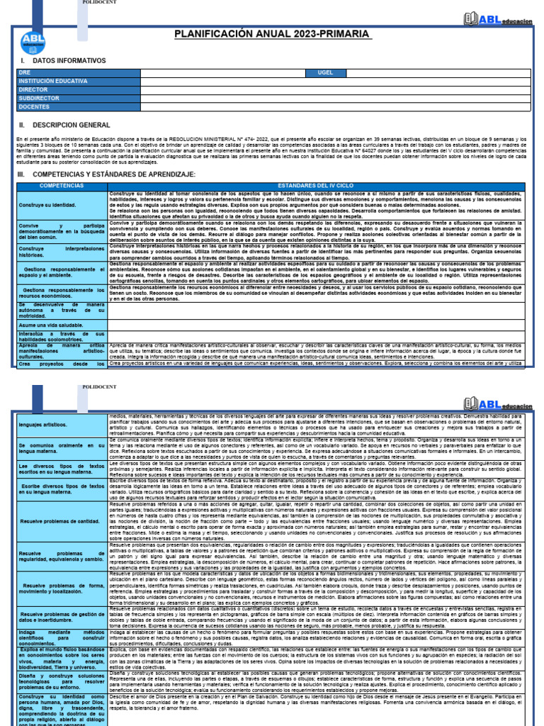 Planificación Anual 2023 - 6to Grado Primaria | PDF | Medición ...