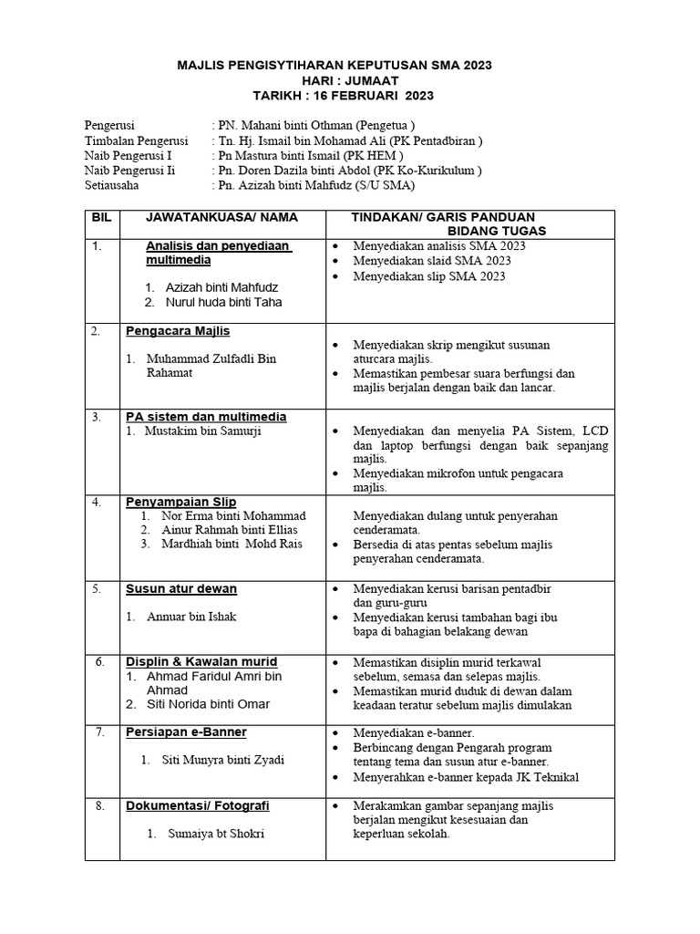 JK Majlis Apresiasi Hem & Koku 2023 | PDF