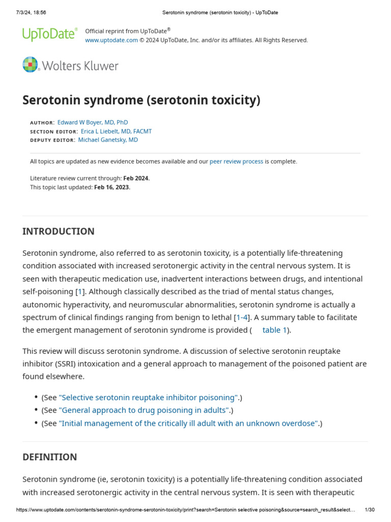 Serotonin syndrome (serotonin toxicity) - UpToDate | PDF | Serotonin ...