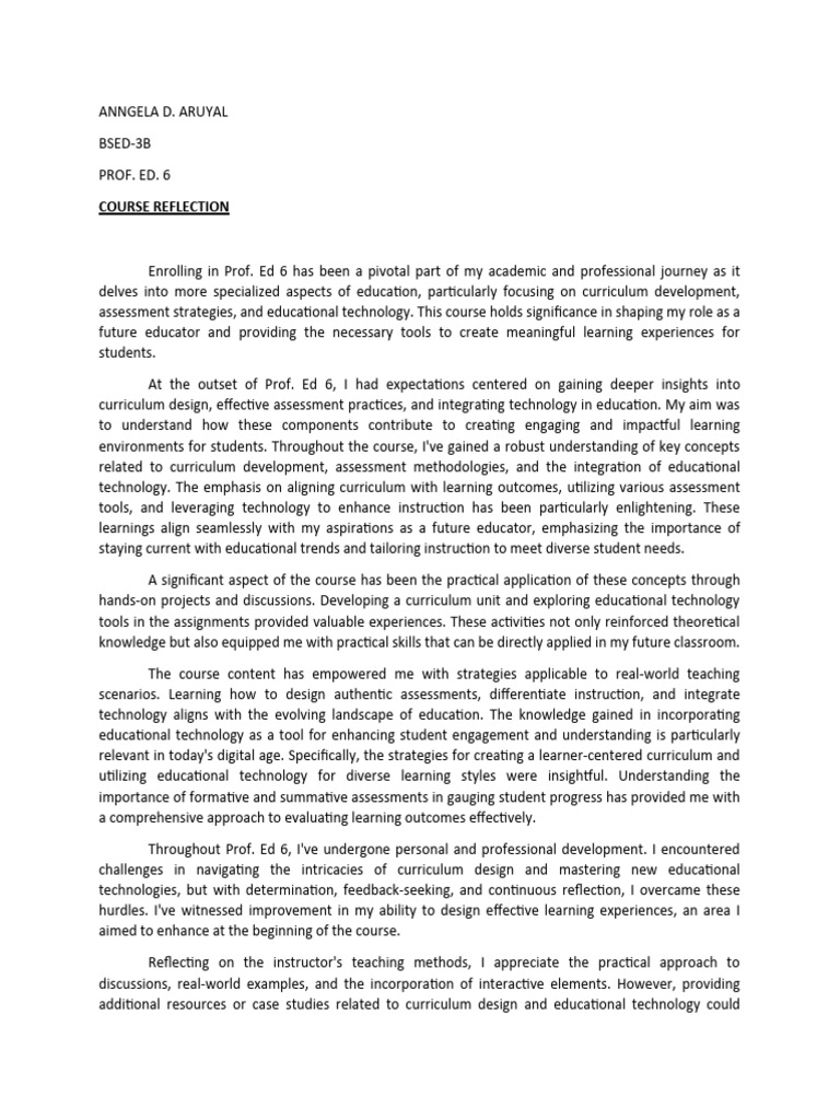 Prof Ed 6 Course Reflection | PDF | Educational Technology | Learning
