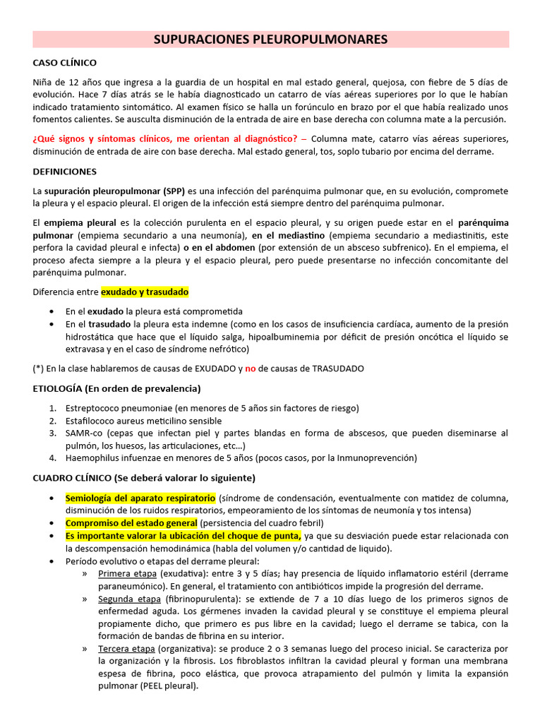 Supuraciones Pleuropulmonares en Niños | PDF | Neumonía ...