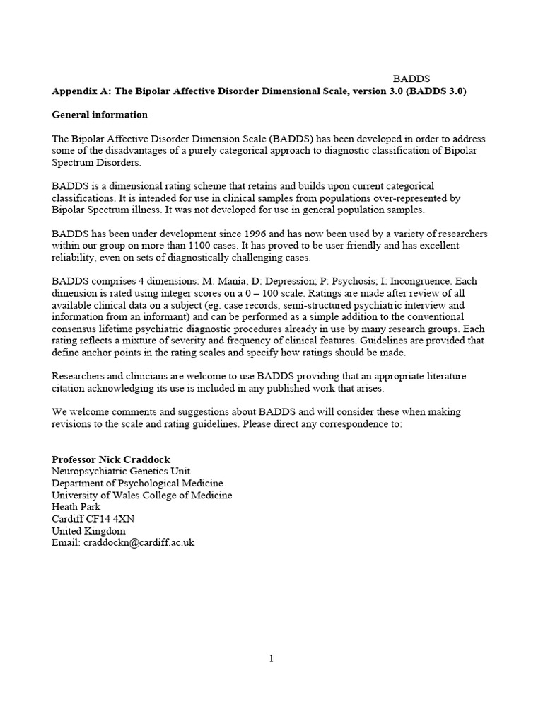 Bipolar - MDP ASSESSMENT SCALE | PDF | Mania | Psychosis