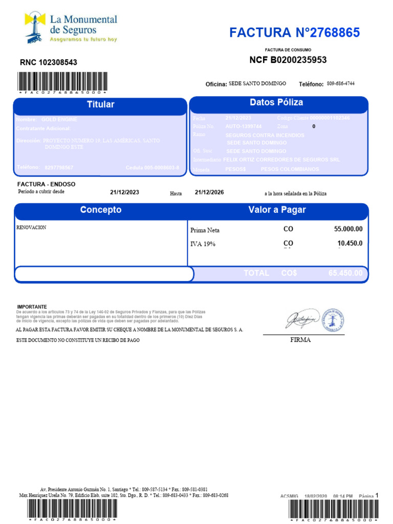 Factura Poliza 3 | Descargar gratis PDF | Póliza de seguros