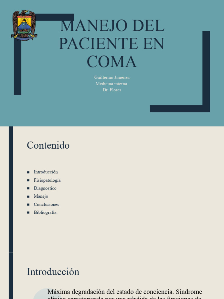 Manejo Del Paciente en Coma | PDF | Coma | Causas de la muerte