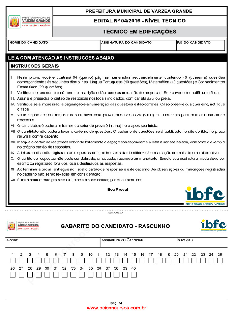 prova tecnico_edificacoes pref varzea | PDF