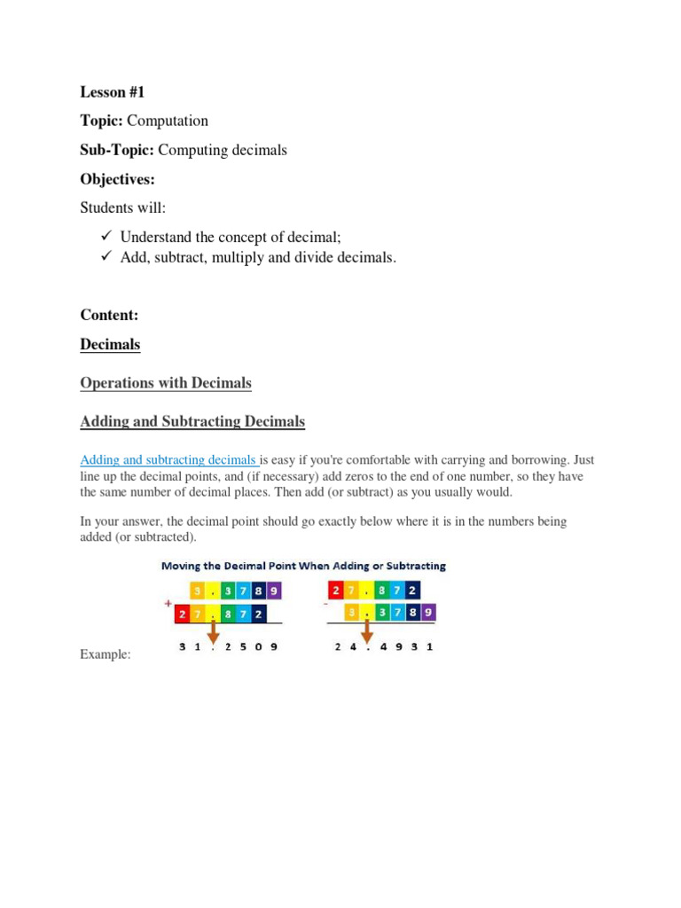 Mastering Decimal Operations | PDF | Division (Mathematics) | Numbers
