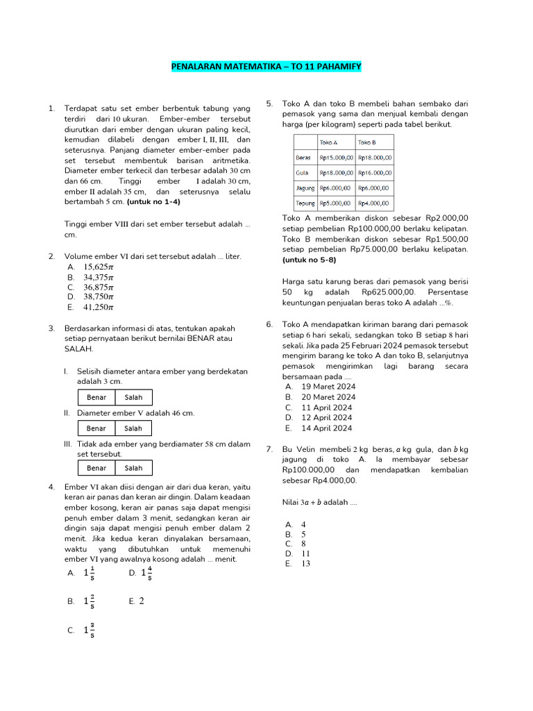 Ukuran dan Volume Ember Tabung | PDF