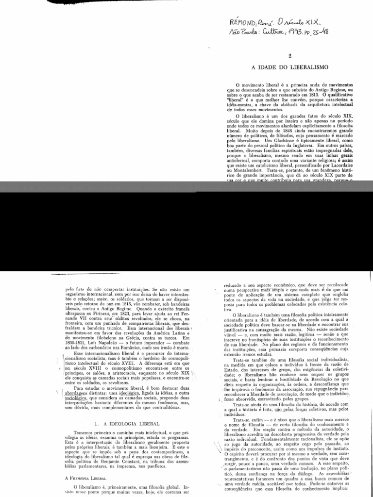 TEXTO 06 - A Idade Do Liberalismo (René Remond) | PDF | Liberalismo ...