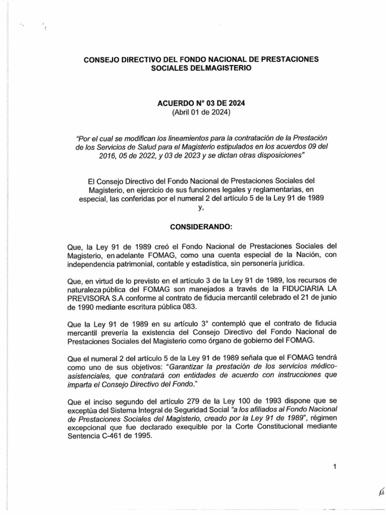 Acuerdo 003 de 2024 - Modelo de Salud FOMAG | PDF