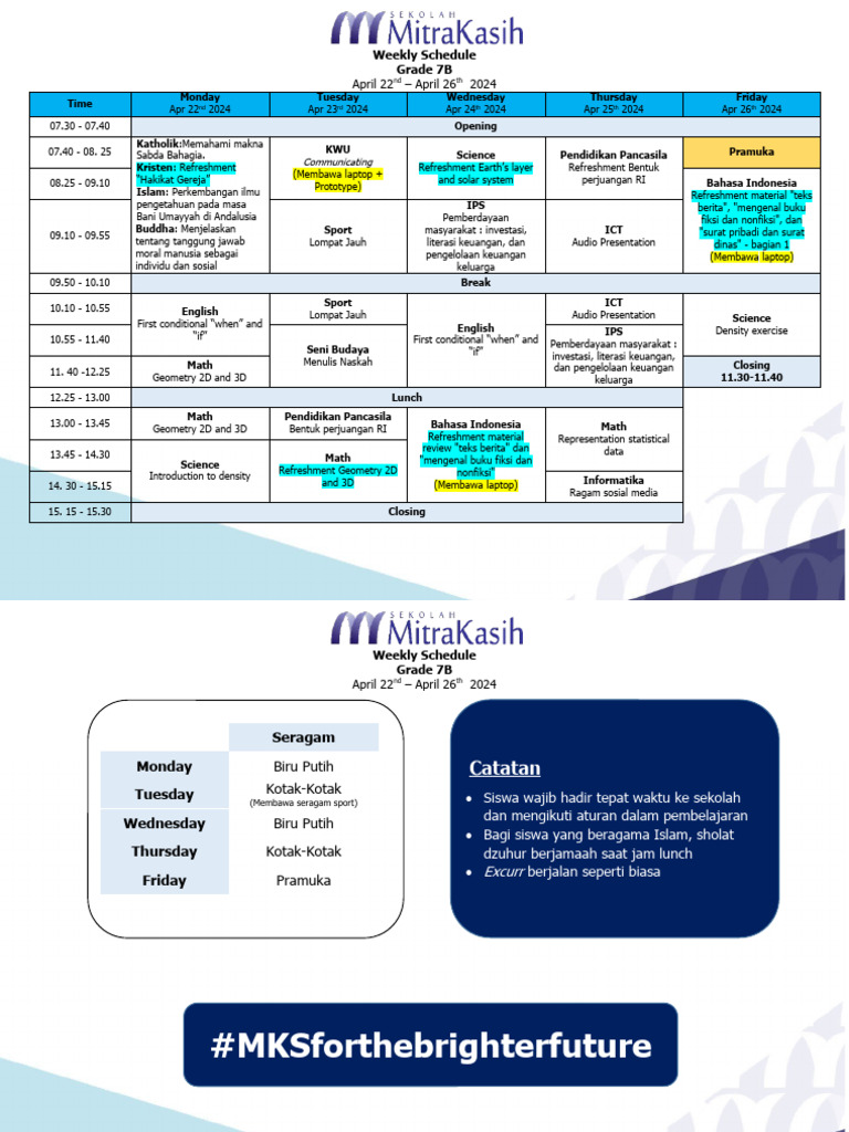 7B Weekly Schedule Apr 22nd - Apr 26th 2024 | PDF