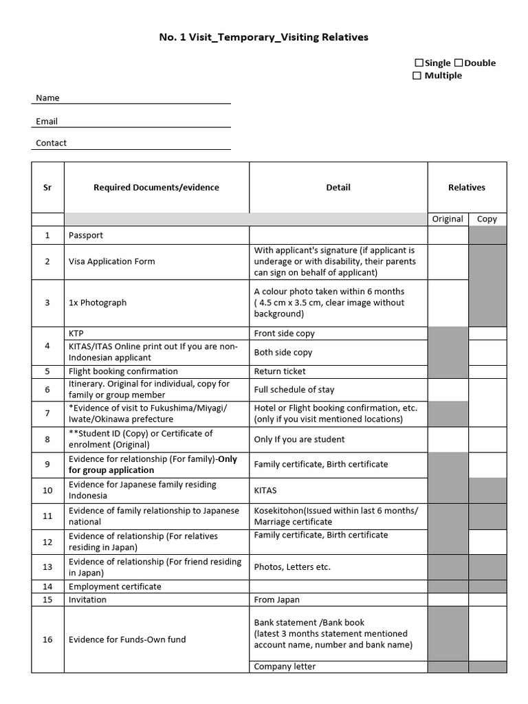 Kunjungan Keluarga Checklist Visa Jepang | PDF | Travel Visa | Birth Certificate